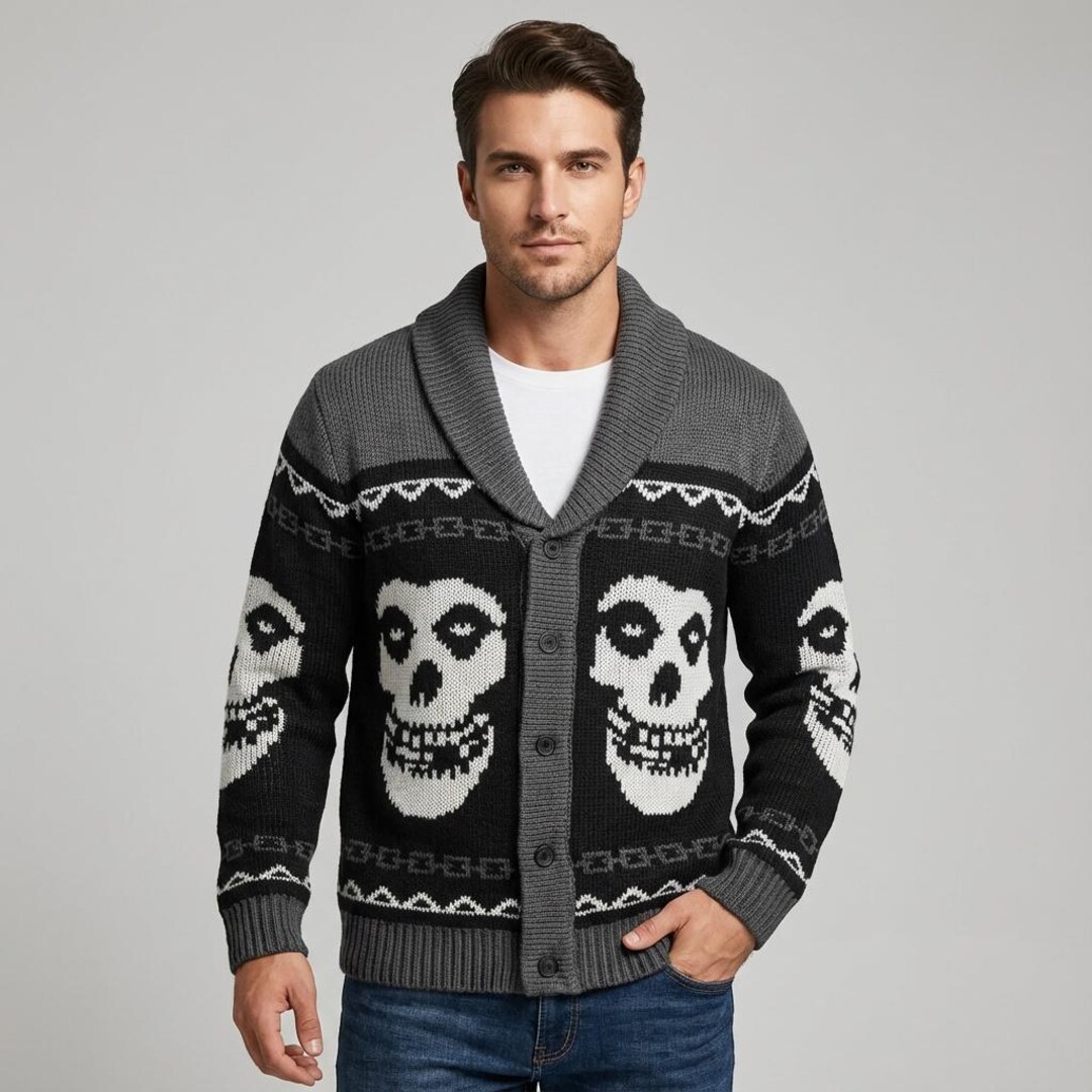 Gothic Style Skull Knit Cardigan | Alt Streetwear Jacket - Etsy