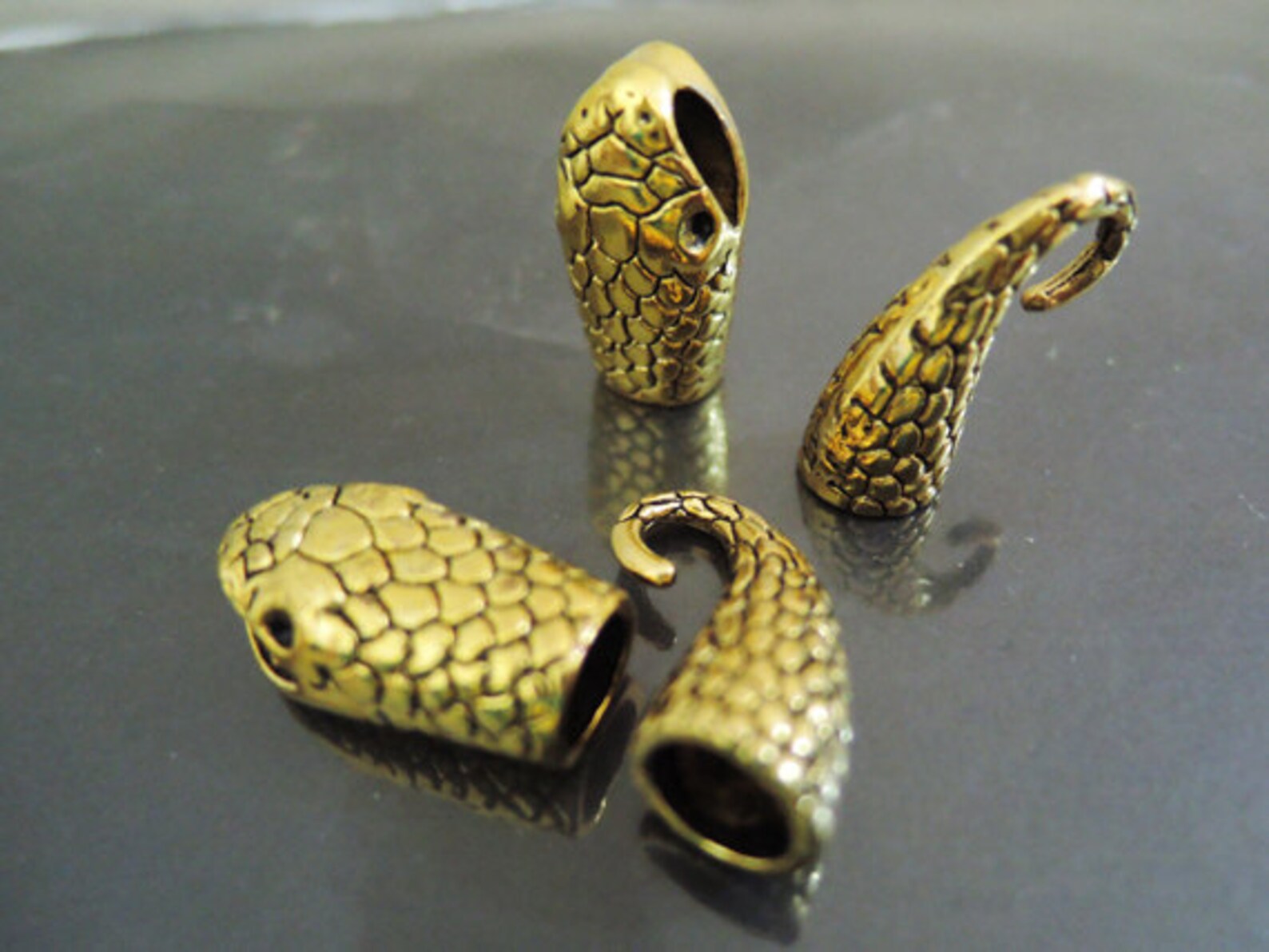 Finding 20 Set Gold Snake Head Shaped Leather Cord Ends Cap - Etsy
