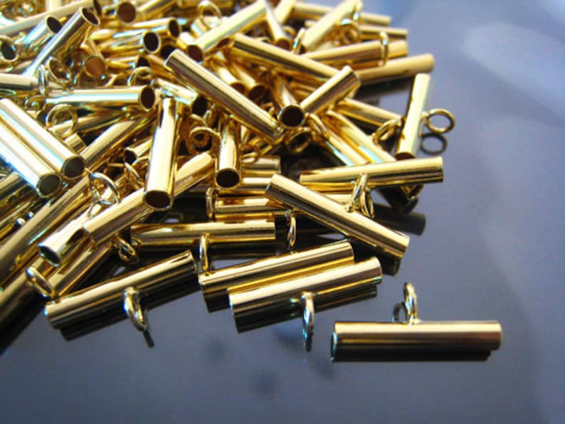 Metal Tube - 20pcs Finding Gold Tube Pendants 15mm X 7mm ( Hole 2mm ...
