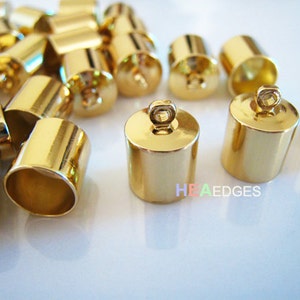 6pcs Gold End Caps 8mm - Findings Gold Plated Large Leather Cord Ends ...