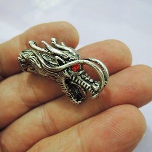 Finding - 1 Set Silver Dragon Head and Tail With Ruby Mosaic End Cap ...