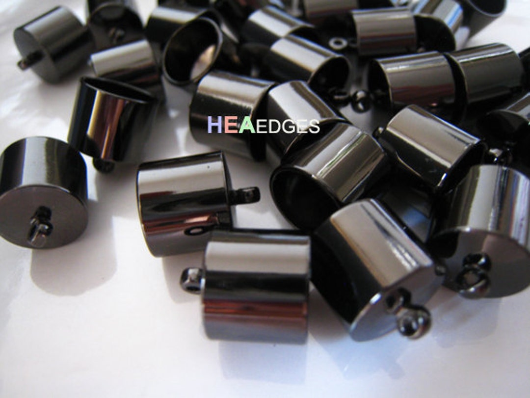 End Caps 10mm - Findings 4pcs Gunmetal Black End Cap Large Leather Cord ...