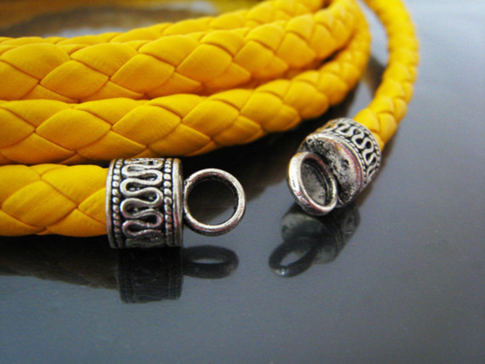 Finding - 6 Pcs Vintage Silver Leather Cord Ends Cap With Loop for ...