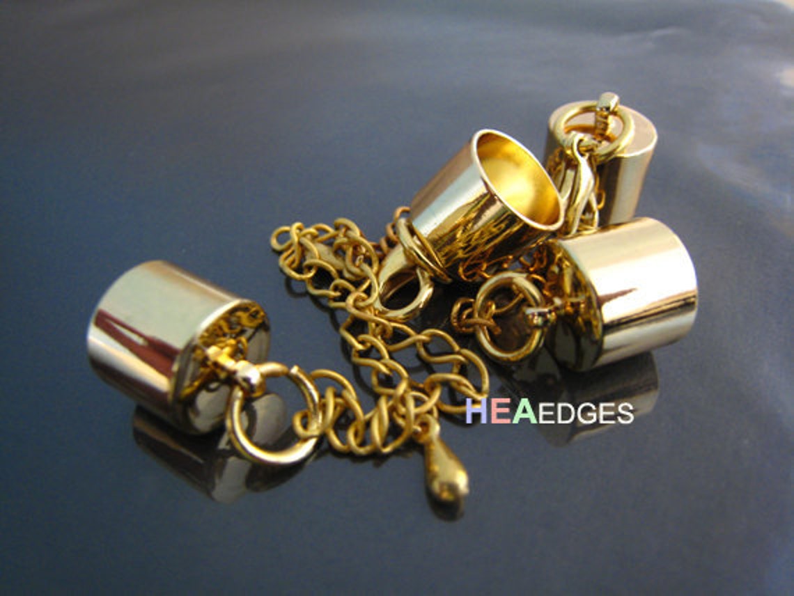 2 Sets Gold End Caps 10mm - Findings Gold Plated Leather Cord Ends Cap ...
