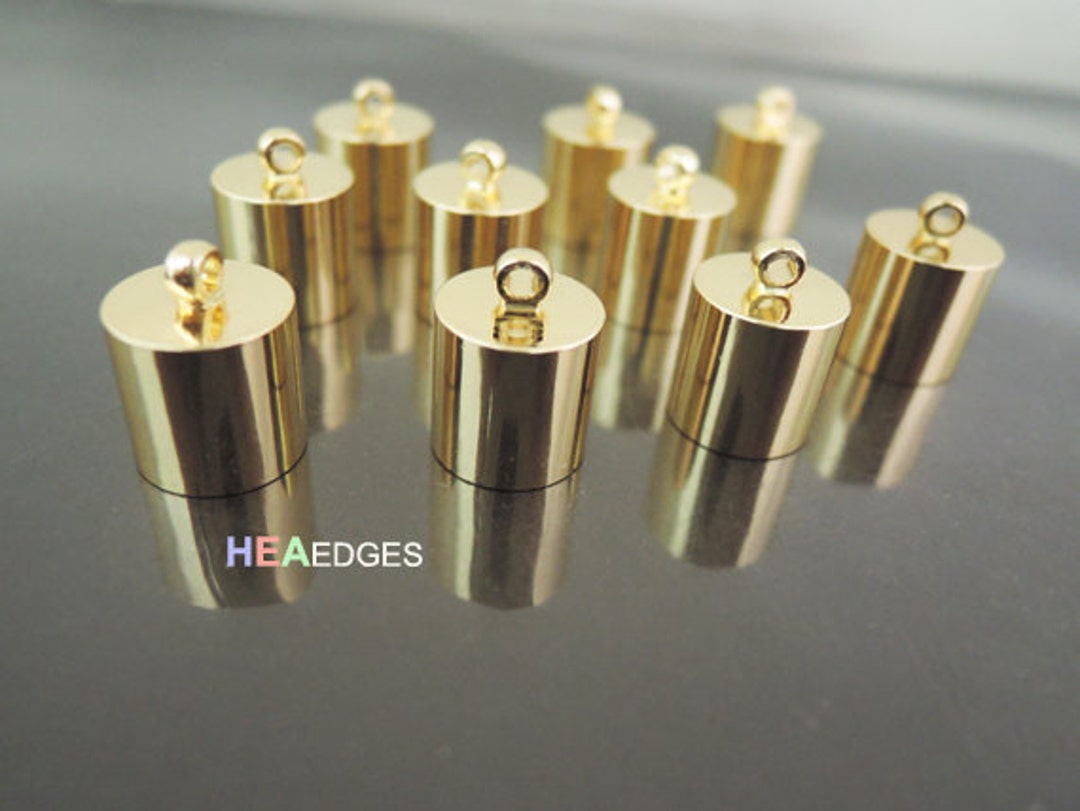 6pcs Gold End Caps 9mm - Findings Gold Plated Large Leather Cord Ends ...