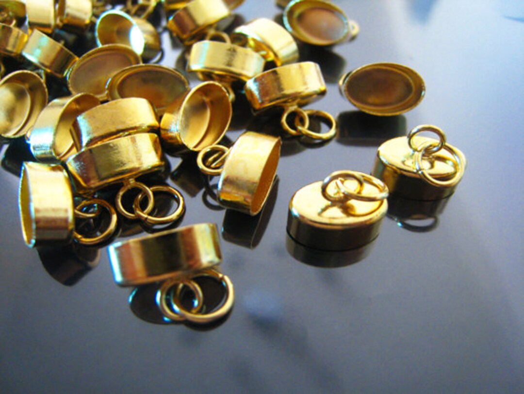 Finding - 10 Pcs Gold Oval Shape Ends Cap With Loop With Open Jump Ring ...