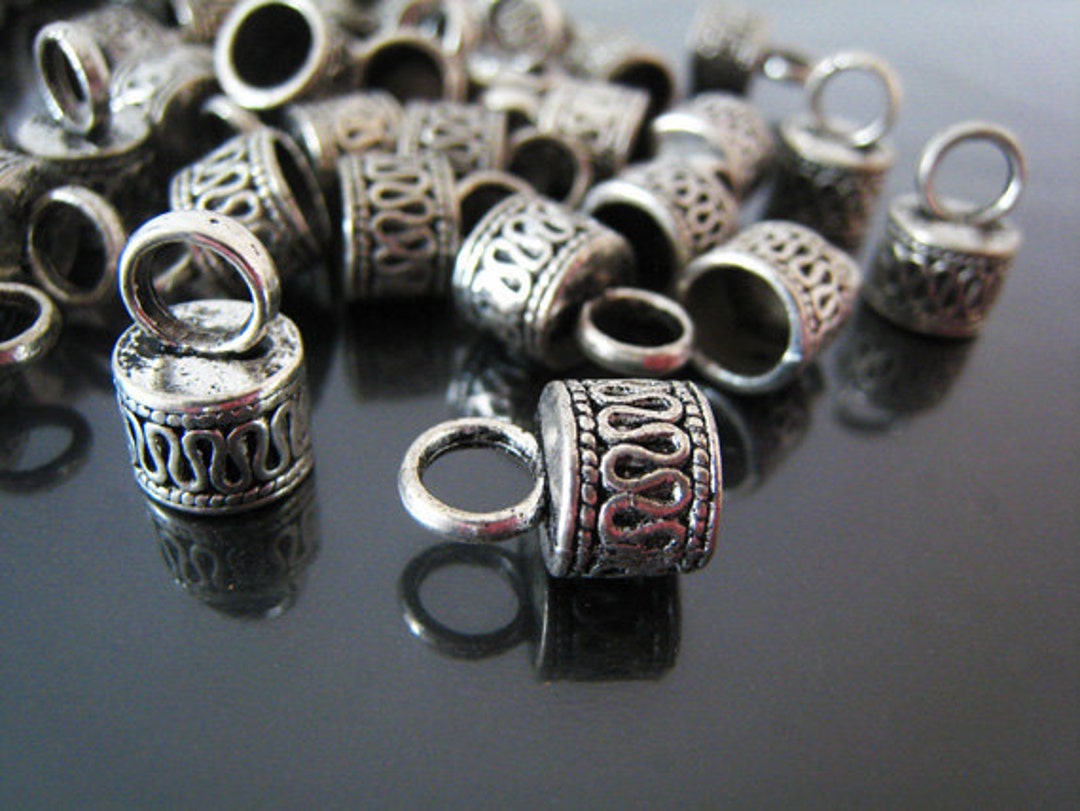 Finding - 6 Pcs Vintage Silver Leather Cord Ends Cap With Loop for ...