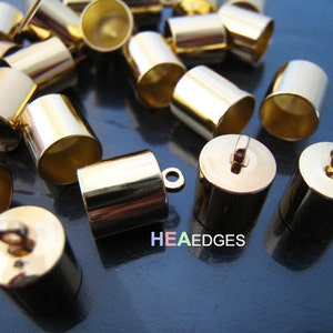 6pcs Gold End Caps 8mm - Findings Gold Plated Large Leather Cord Ends ...