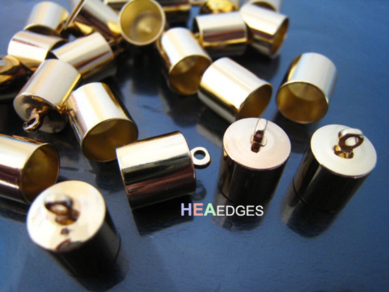 6pcs Gold End Caps 8mm - Findings Gold Plated Large Leather Cord Ends ...