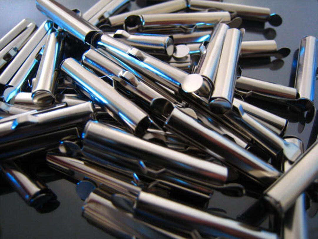 Metal Tube Crimp Connector - 10pcs Finding Silver Round Tone Flat Fold ...