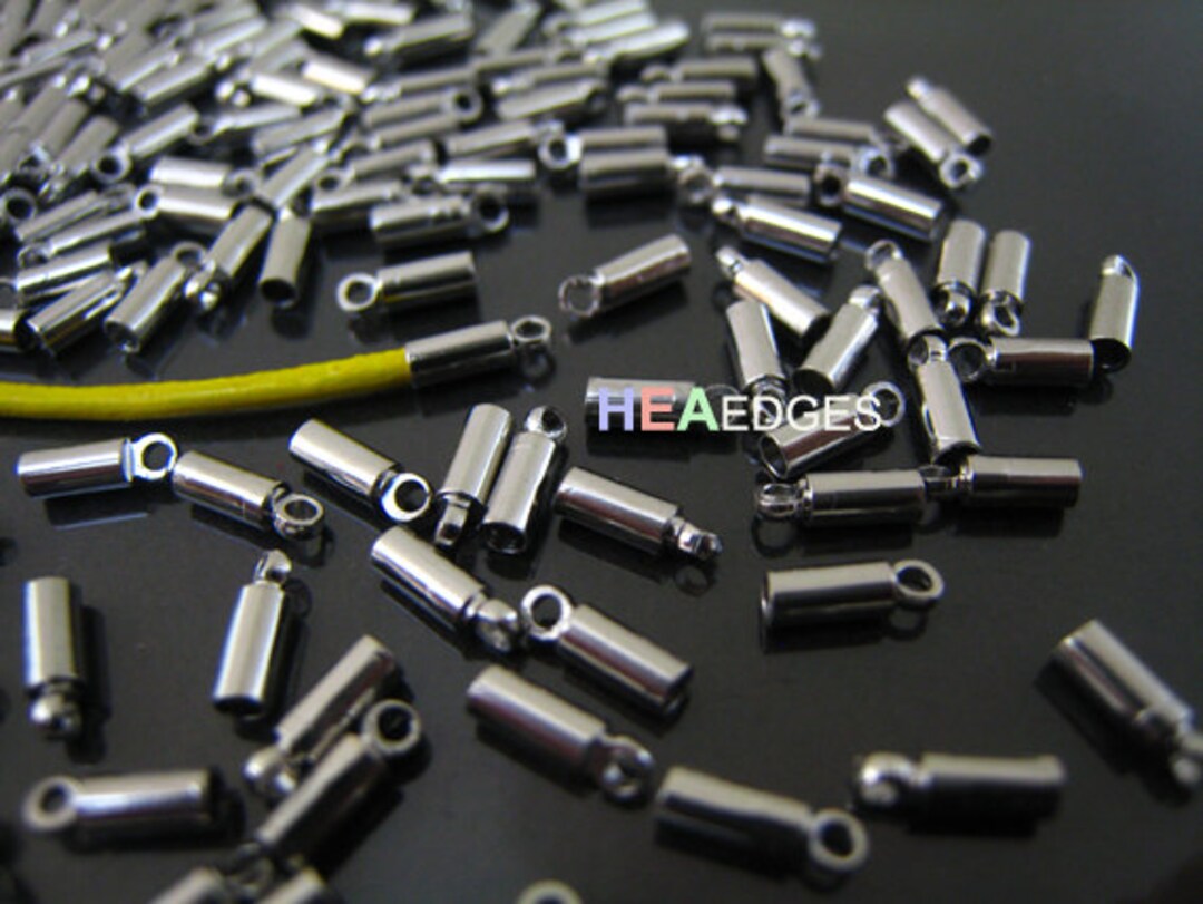 20pcs Silver End Caps 1mm - Findings Silver Small Leather Cord Ends Cap ...