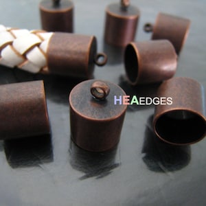 4pcs Red Copper End Caps 9mm - Findings Large Leather Cord Ends Cap ...