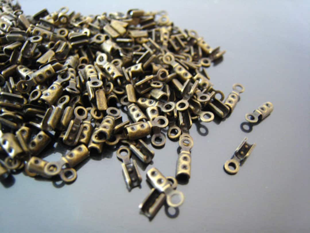 Finding - 20 Pcs Vintage Antique Brass Small Crimps Tone Fold Over Cord ...