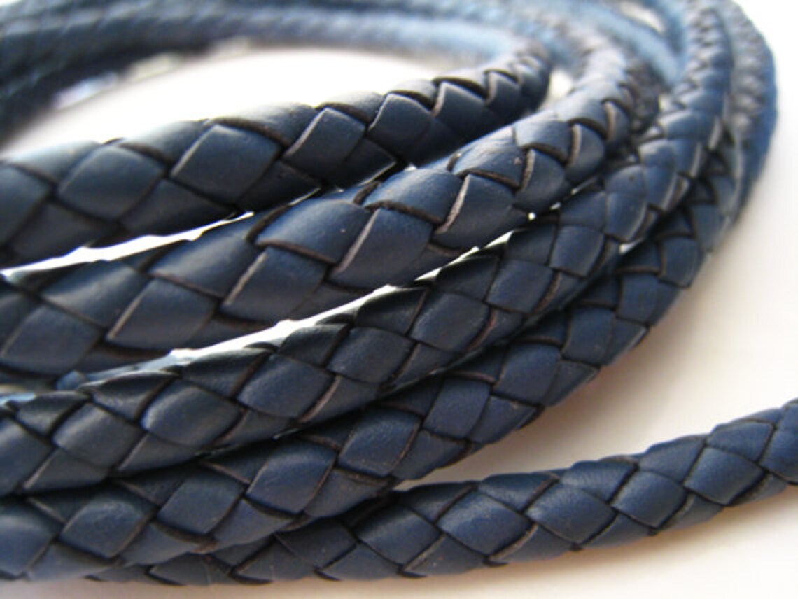 Leather Cord 5mm Dull Blue Round Braided Bolo Genuine | Etsy
