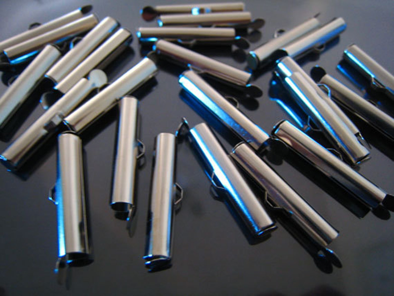 Metal Tube Crimp Connector - 10pcs Finding Silver Round Tone Flat Fold ...