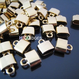 6pcs Gold End Caps - Findings Small Flat Leather Cord Ends Cap With ...