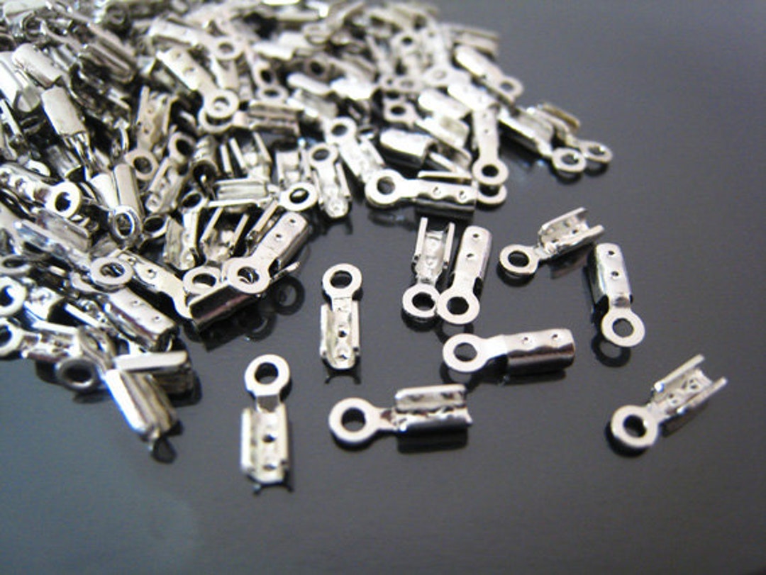 Finding - 20 Pcs Silver Small Crimps Tone Fold Over Cord Ends Caps With ...