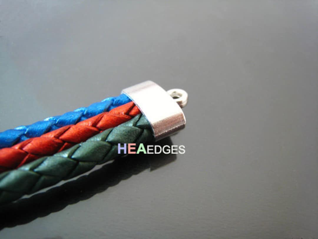 4pcs Silver End Caps - Findings Large Flat Leather Cord Ends Cap With ...