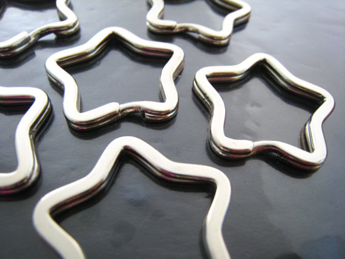 Finding 2 pcs Silver Large Flower Star Shape Split Key Ring | Etsy