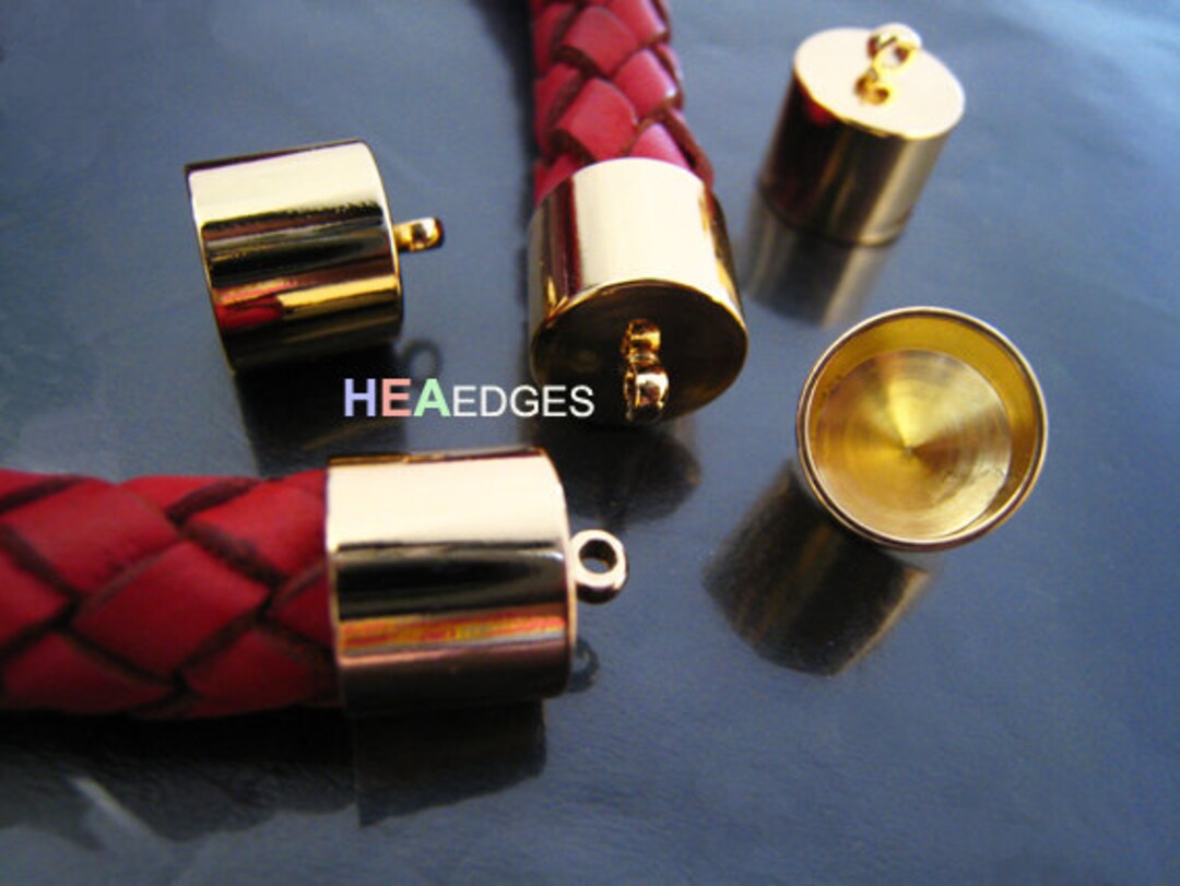 Finding - 20 Pcs Gold Leather Cord Ends Cap With Loop for Round ...