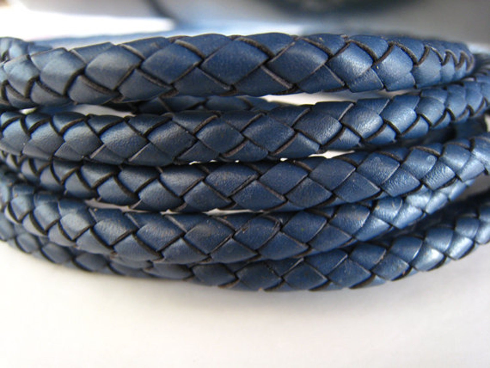 Leather Cord 5mm Dull Blue Round Braided Bolo Genuine | Etsy