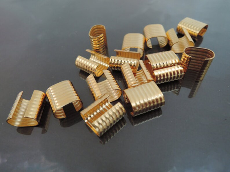 Gold Clamp Crimp 6pcs Finding Gold Plated Adjustable Crimp Round Tone ...