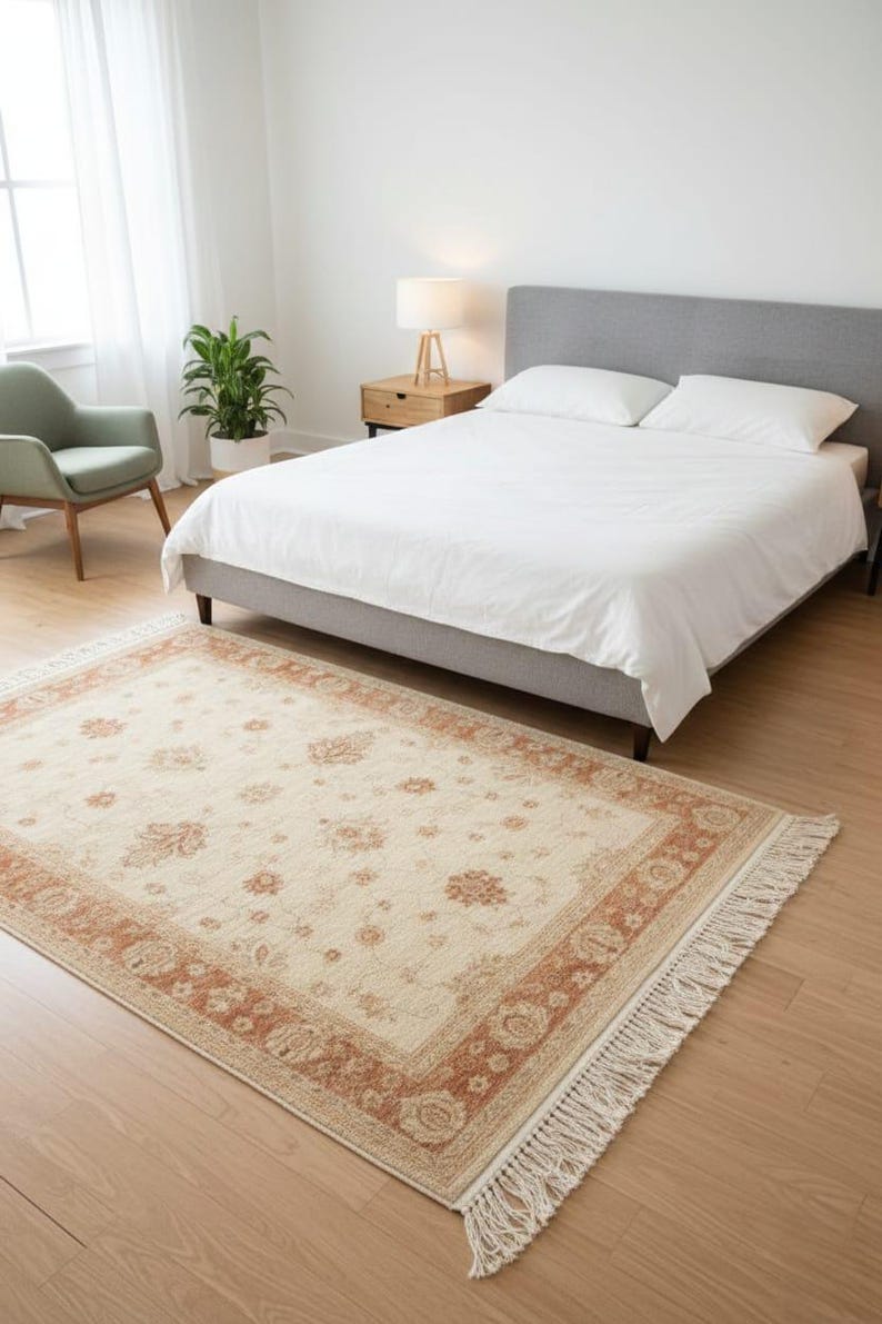 Vintage Oushak Rug, Hand Knotted Turkish Rug, Ivory Rust Floral Carpet ...
