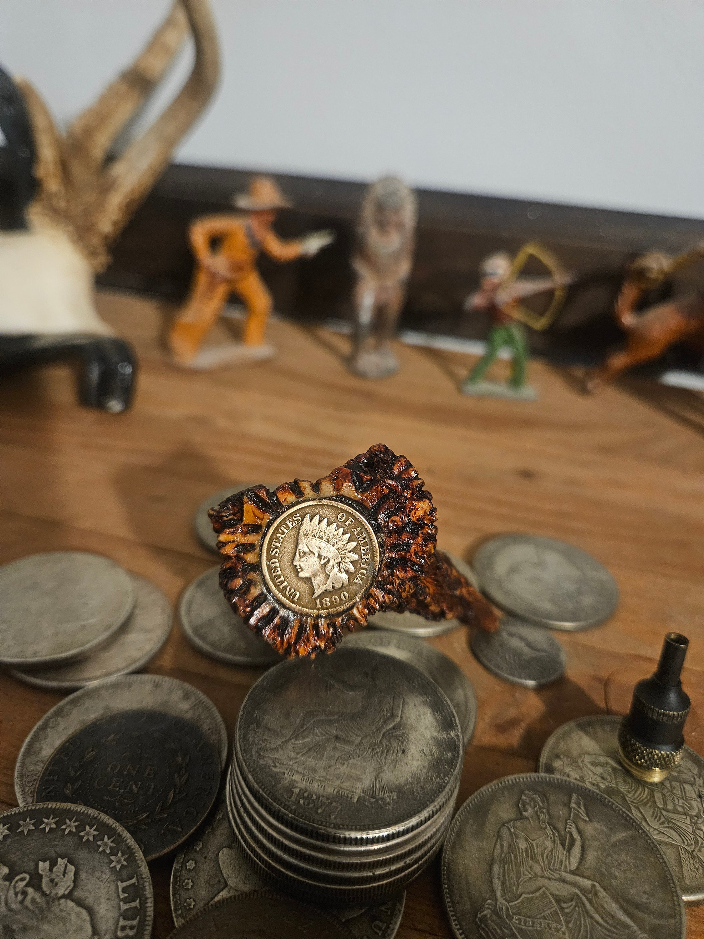 1890 Indian Head Penny Flintlock Pan Charger Deer Antler - Etsy
