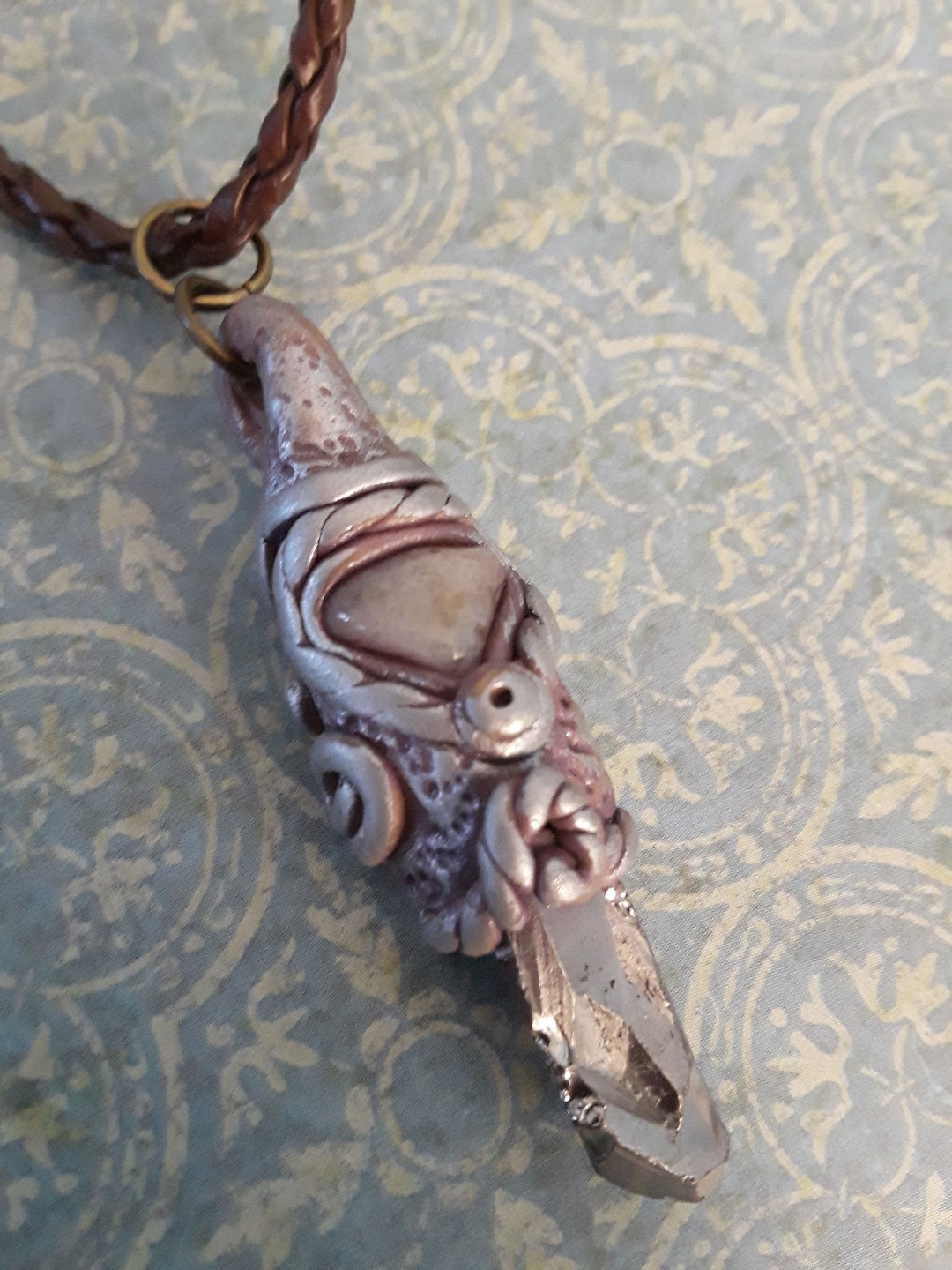 Organic Talisman. Titanium Coated Crystal and Agate Pendant Encase in ...