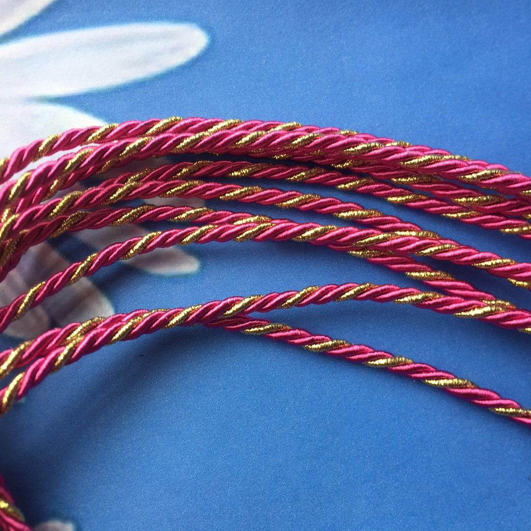 High Quality 10 Yards 3mm Hot Pink Braided Gold Twist Cords/rope Cords ...