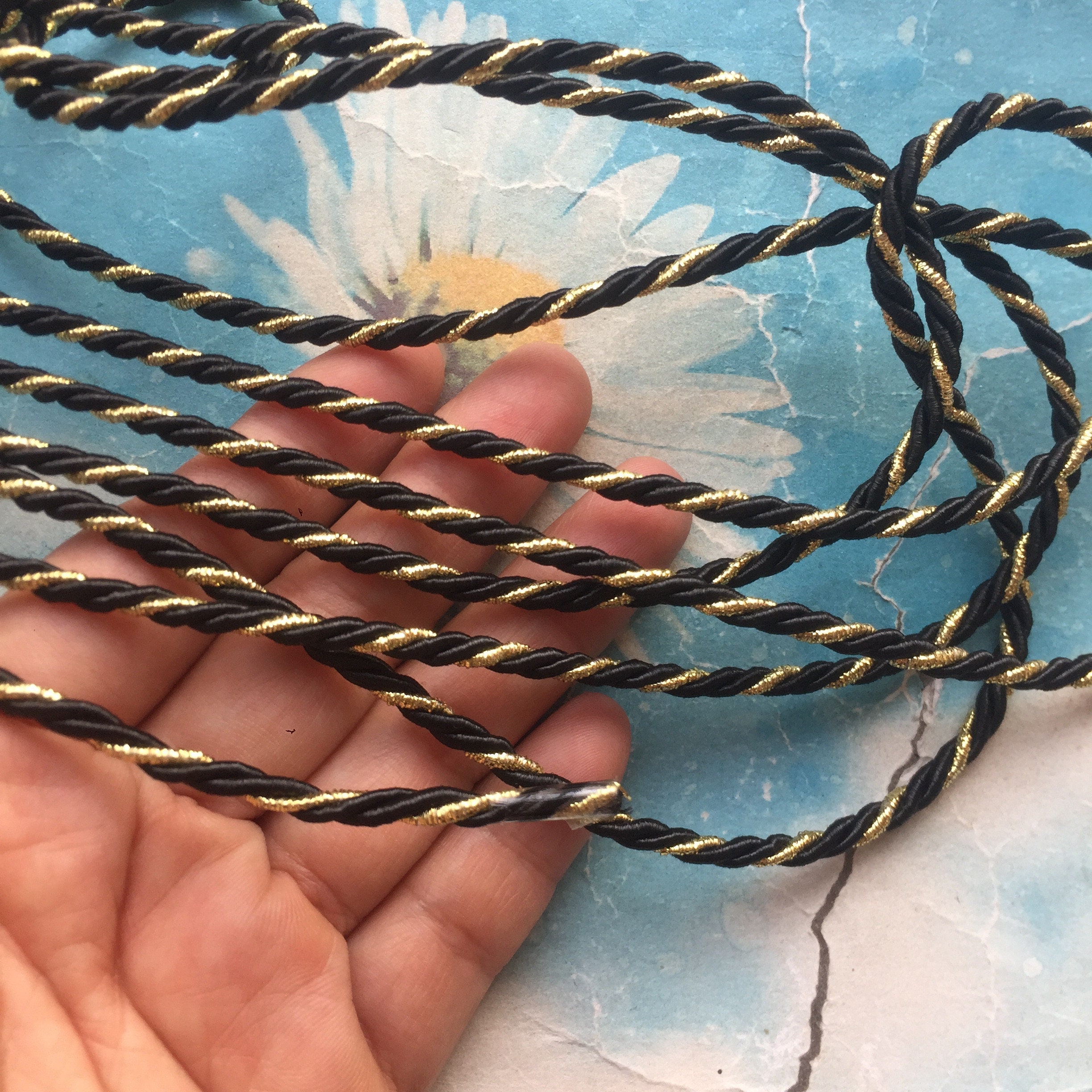 High Quality 10 Yards 3mm Black Braided Shiny Gold Twist Silk Cords ...