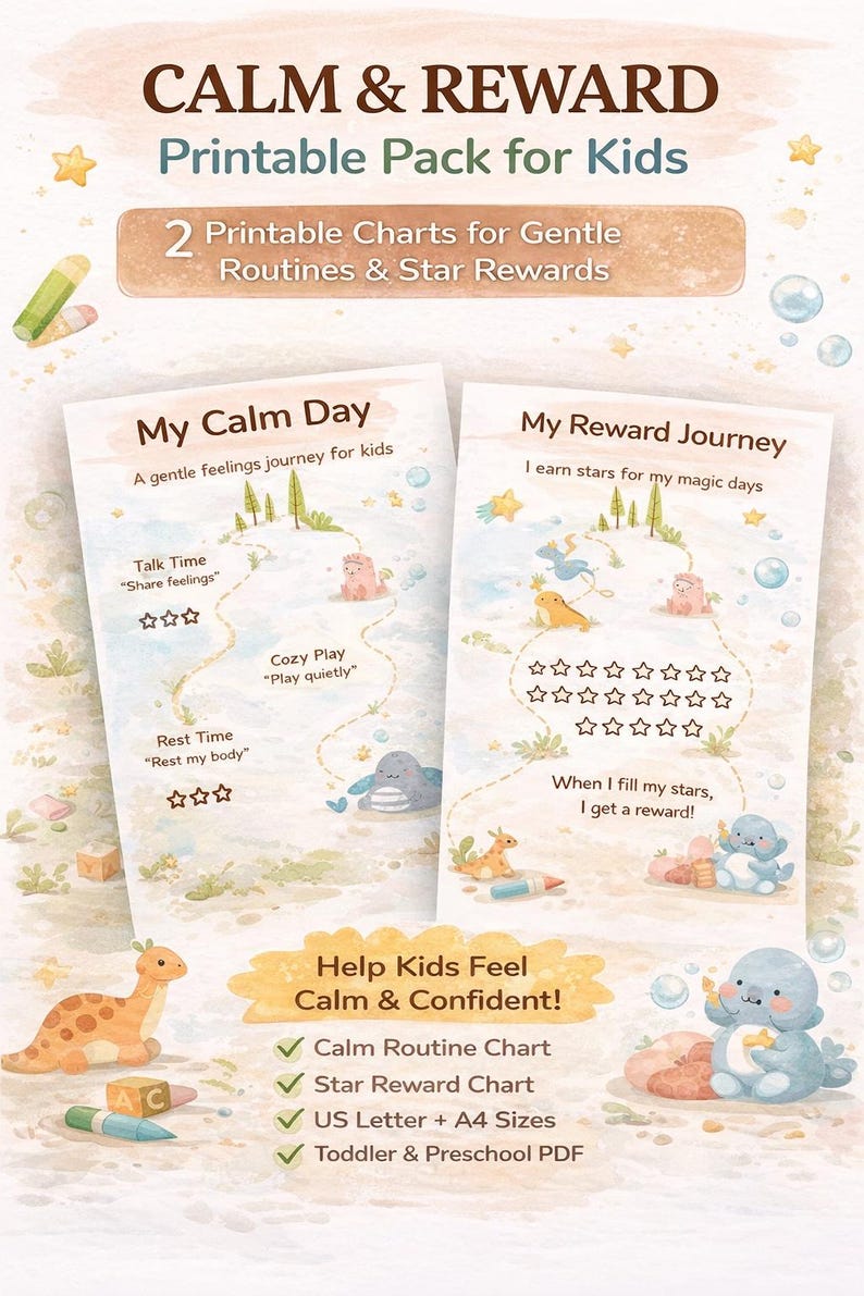 Calm & Reward Printable Pack for Kids | Daily Routine Chart + Star ...