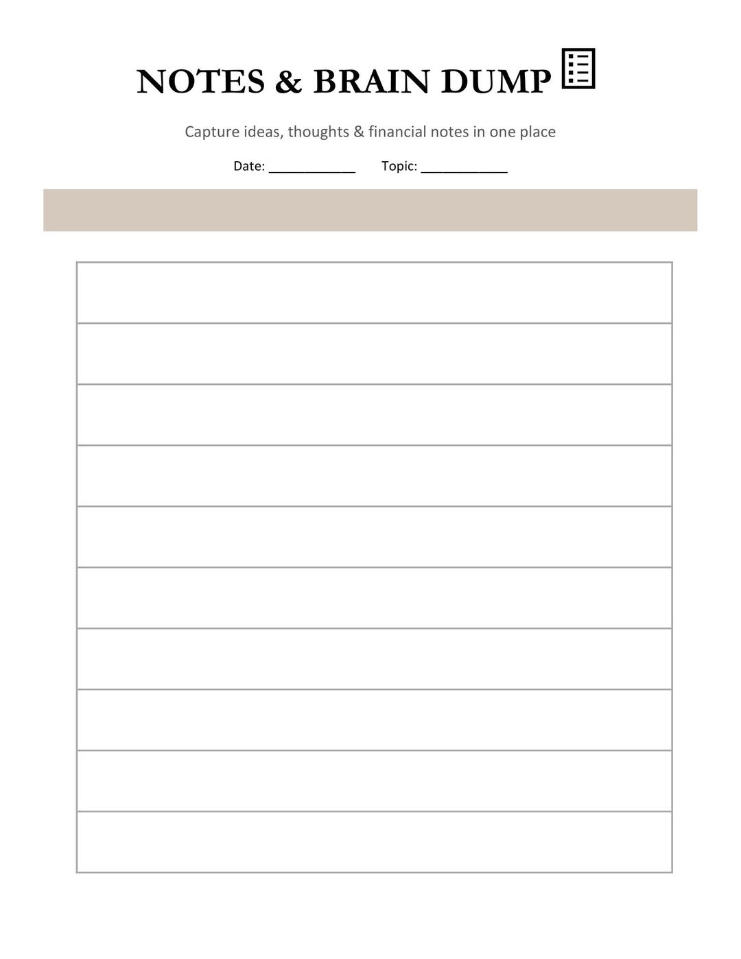 Notes Brain Dump | Printable Notes Page | Minimal Planner PDF | US ...