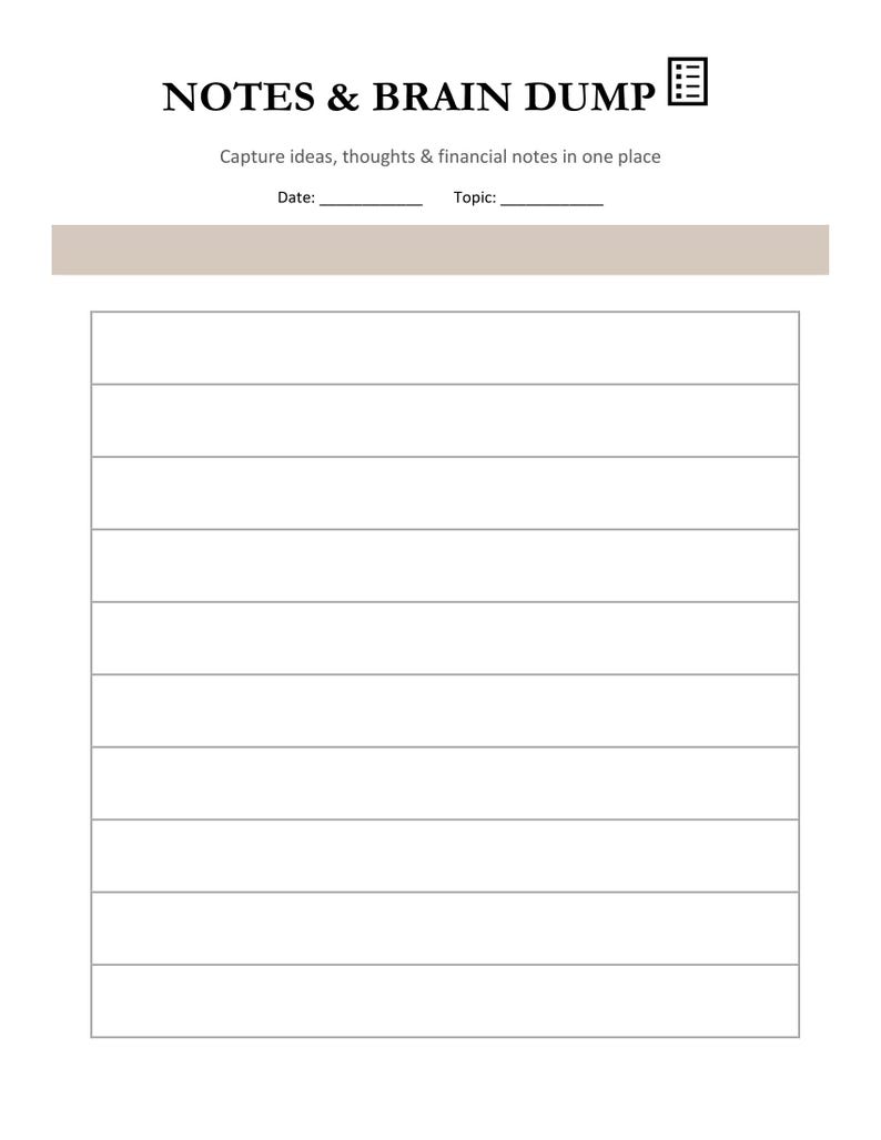 Notes Brain Dump | Printable Notes Page | Minimal Planner PDF | US ...