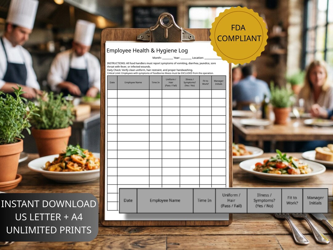 Employee Health & Hygiene Log PDF - Staff Illness Reporting - Daily ...