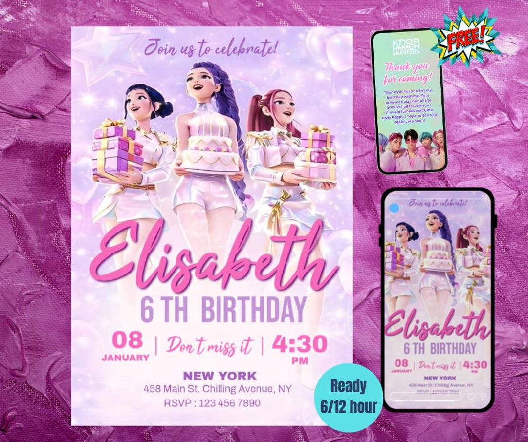 Kpop Demon Hunters Birthday Invitation,huntrix Invitation, K-pop ...
