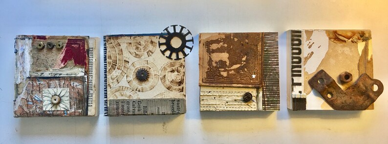 Four Piece 3 Dimensional Collage Mixed Media in Earth Tones - Etsy
