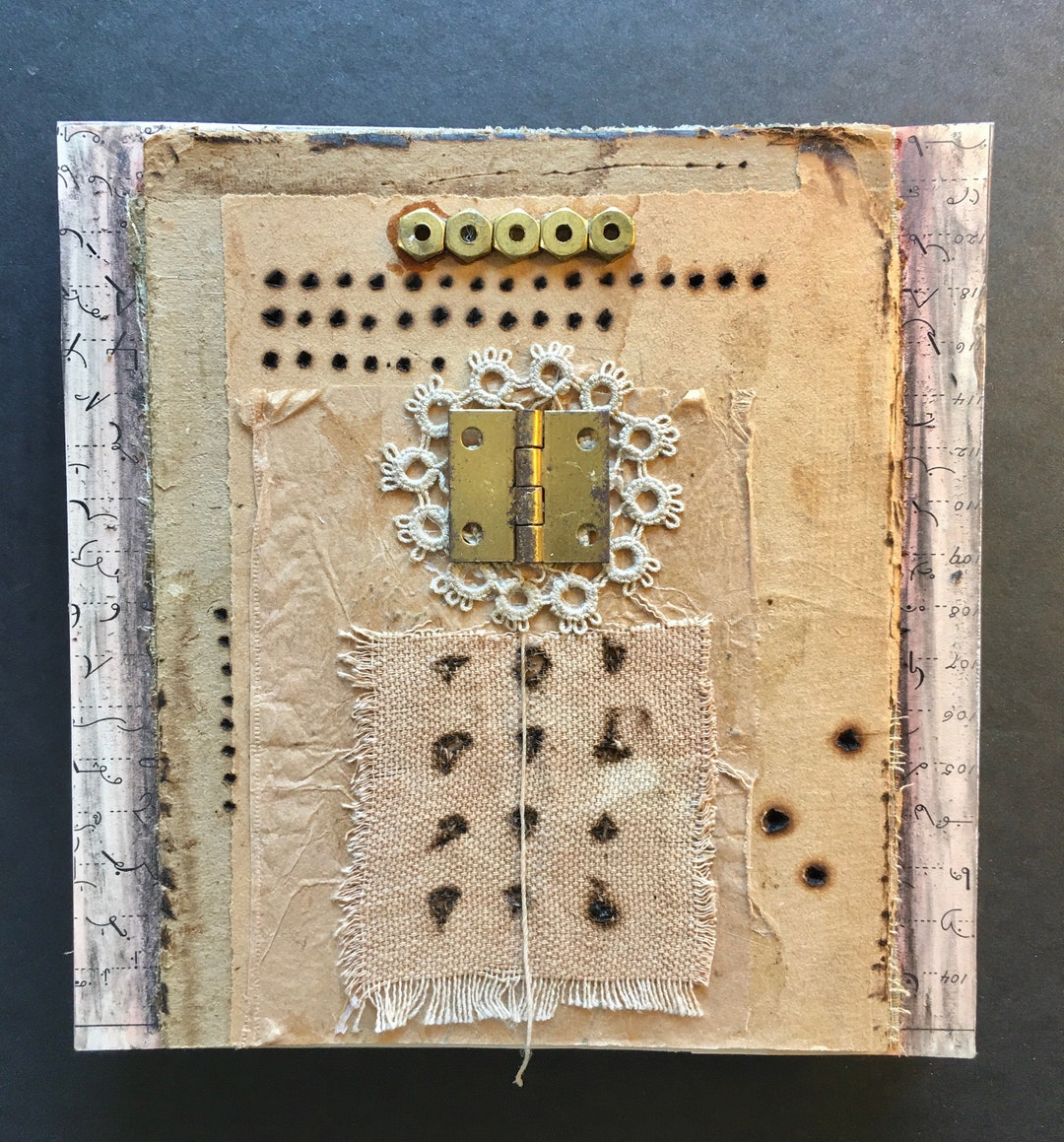 Collage Mixed Media Wall Art Vintage Book Cover, Lace W Metal Details ...