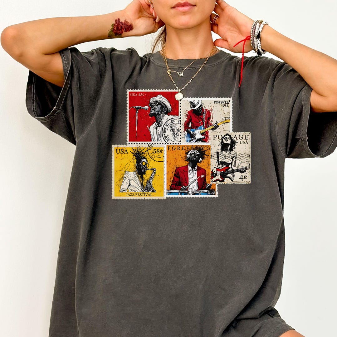 Retro Vintage Musician Postage Stamp Shirt, Band Fan T-shirt for ...