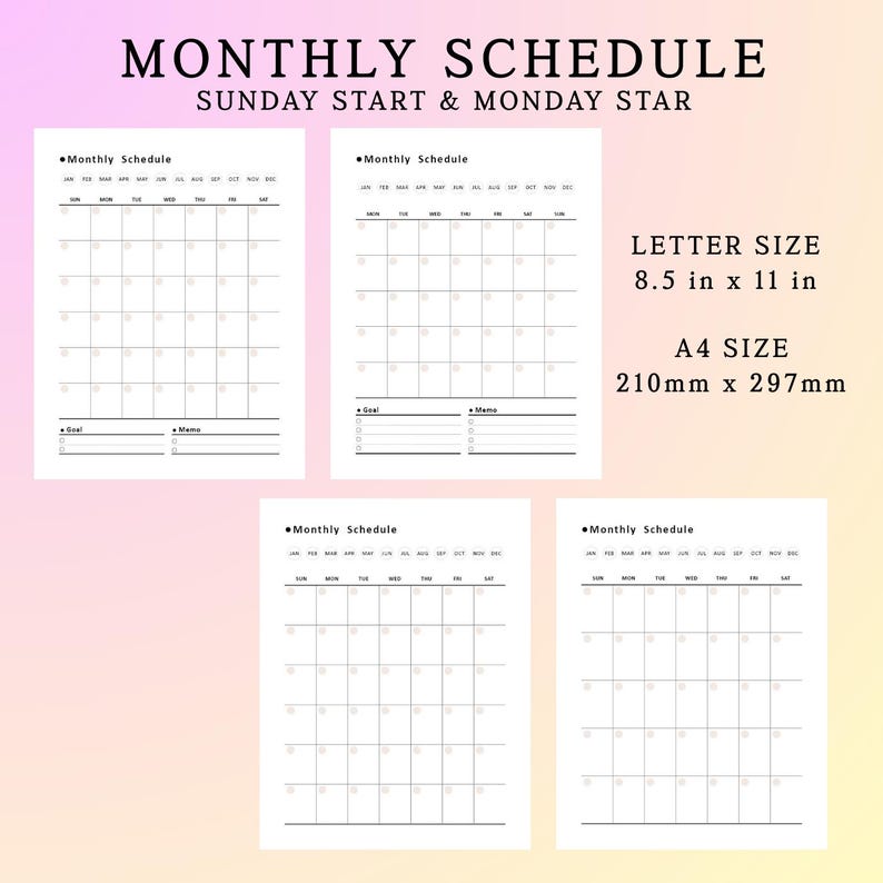 2026 Monthly Calendar, Printable PDF, A4 Letter Size (instant Download) ,monday&sunday Star - Etsy