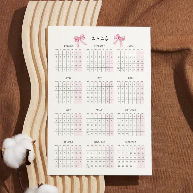 2026 Pink Ribbon Calendar, A3 A4 Letter Size (PDF Download) - Etsy
