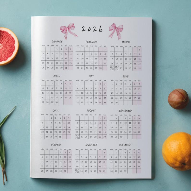 2026 Pink Ribbon Calendar, A3 A4 Letter Size (PDF Download) - Etsy