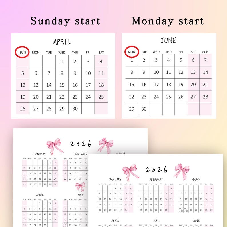 2026 Pink Ribbon Calendar, A3 A4 Letter Size (PDF Download) - Etsy