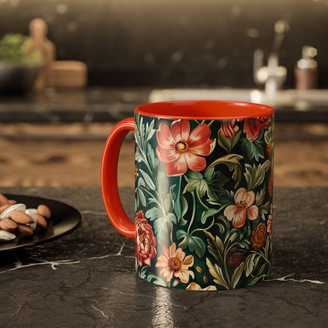 Boho Floral Mug – Botanical Coffee Cup, Earthy Tones Ceramic Mug ...