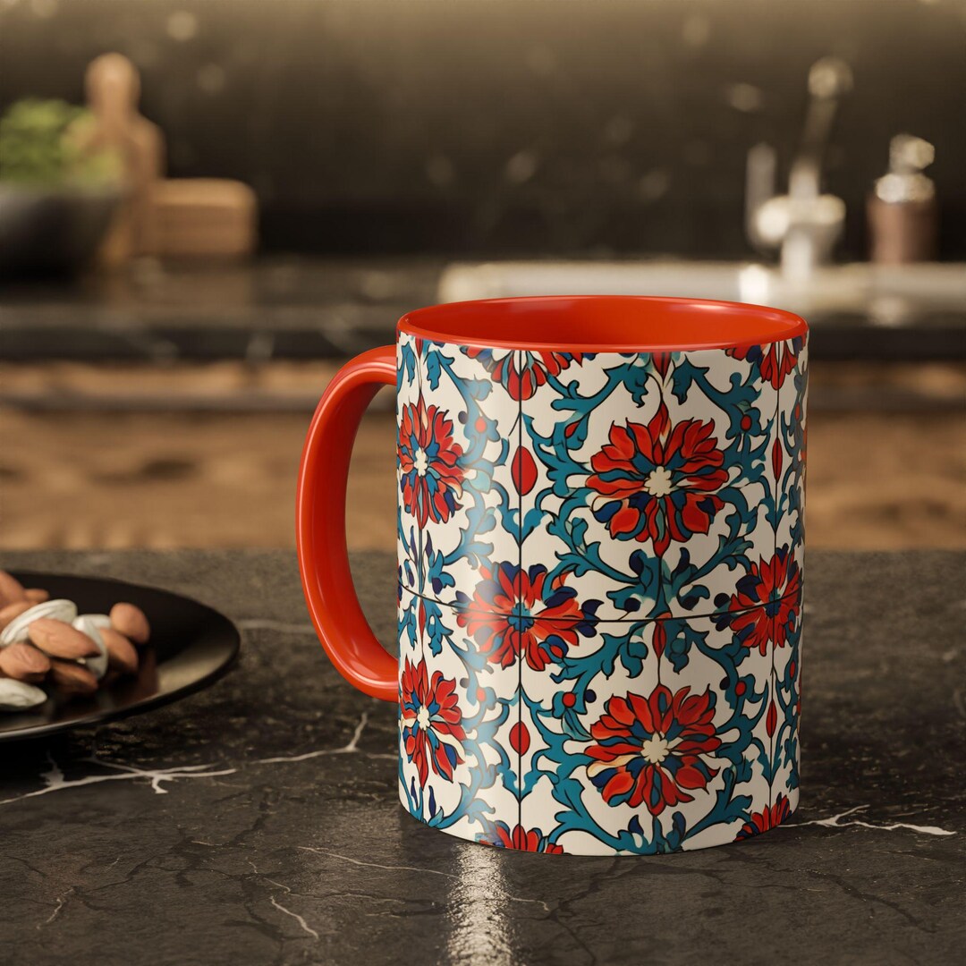 Iznik Floral Mug – Turkish Tile Pattern Coffee Cup, Colorful Ceramic ...