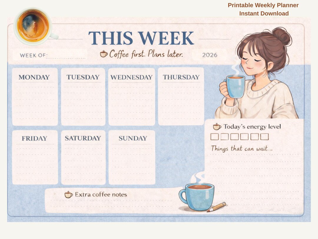 Coffee Weekly Planner – Printable Desk Pad (PDF Download) - Etsy