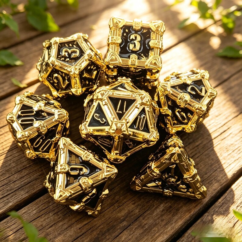 Solid Metal DND Skull Dice Set (7-piece) — RPG Tabletop Gaming Dice for ...