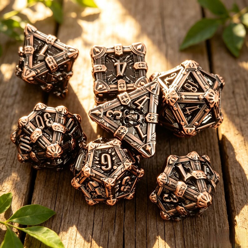 Solid Metal DND Skull Dice Set (7-piece) — RPG Tabletop Gaming Dice for ...