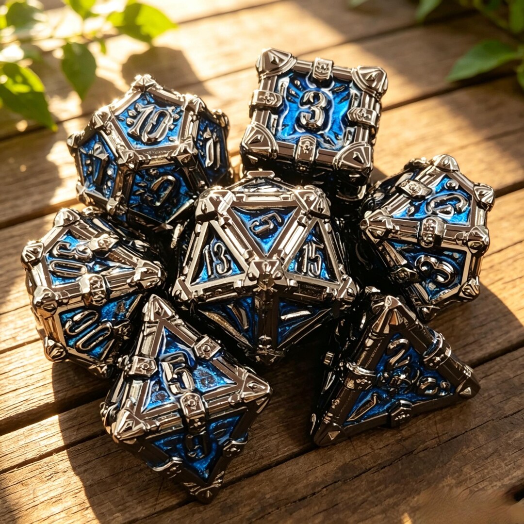 Solid Metal DND Skull Dice Set (7-piece) — RPG Tabletop Gaming Dice for ...