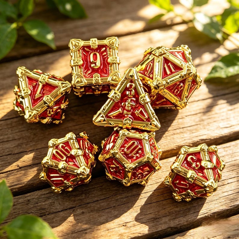 Solid Metal DND Skull Dice Set (7-piece) — RPG Tabletop Gaming Dice for ...